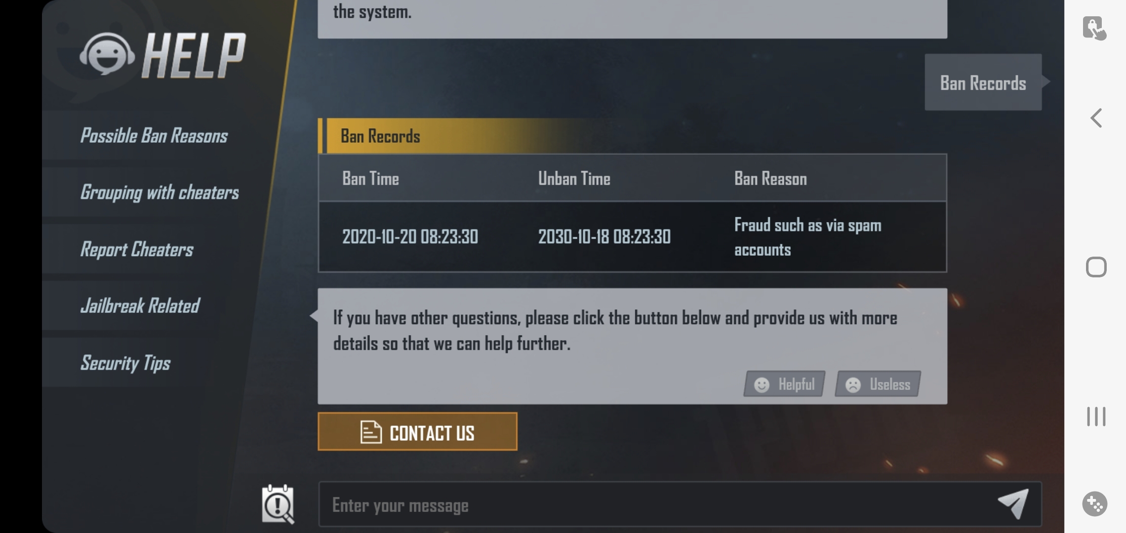 What is the meaning of this reason - PUBG MOBILE