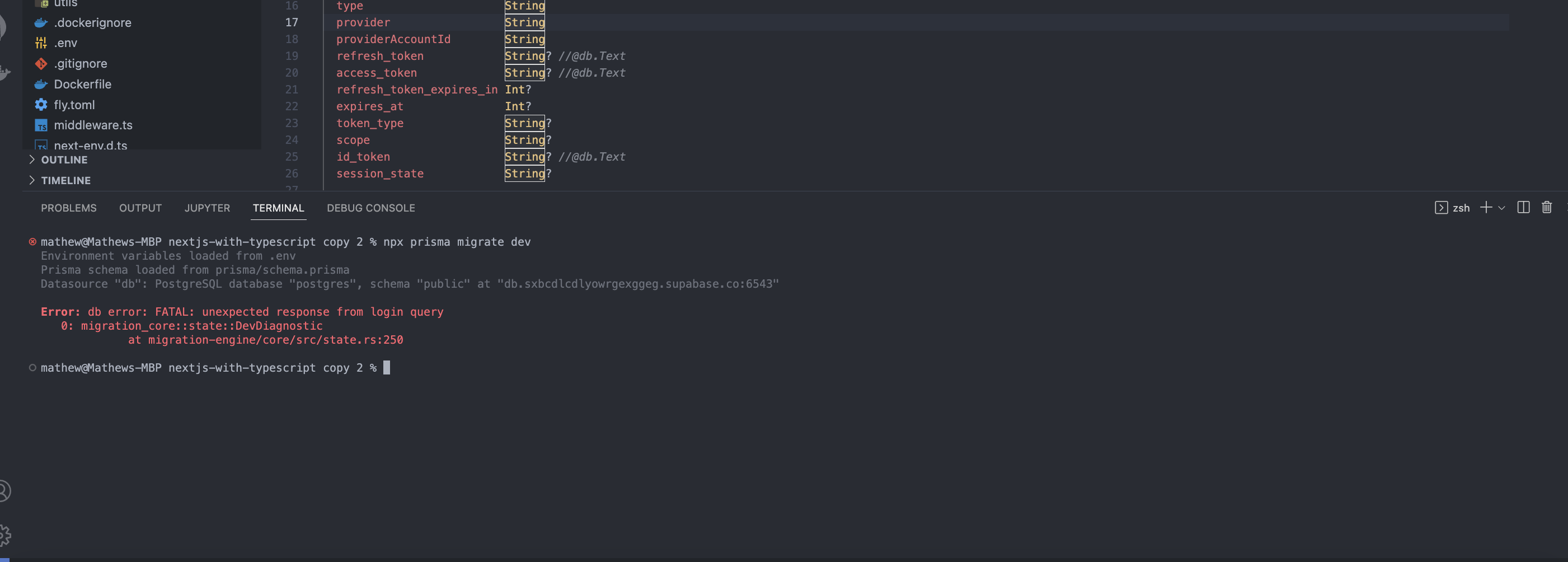 Supabase + Prisma migration fails unexpected response from login query - Supabase