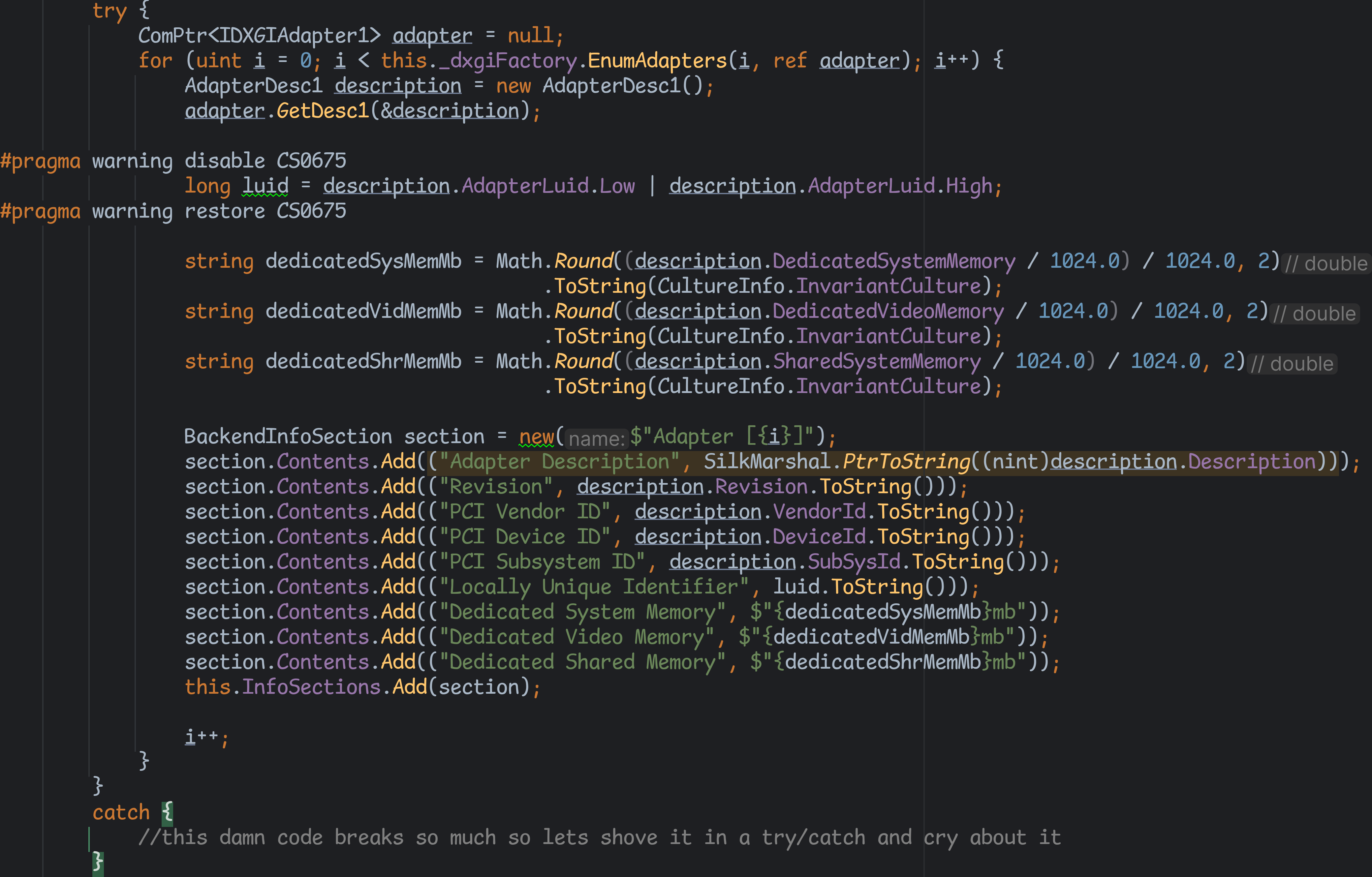 ```cs D3D11.D3D11CreateDevice( null, DriverType.Hardware, deviceFlags, new[] { featureLevel ...
