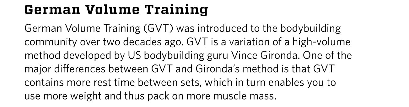 10x10, 1 minute rest, 50% RM1. Thats called German Volume Training ...