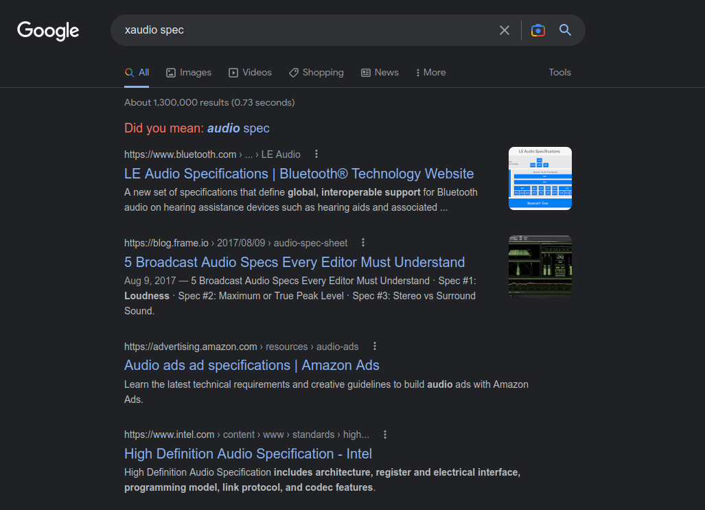 SHOUTOUT TO GOOGLE FOR CORRECTING MY SEARCH FOR “XAUDIO SPEC” TO ...