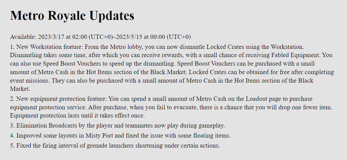 Metro Royale will be available from March 17th, 2023 at 02:00 (UTC+0 ...