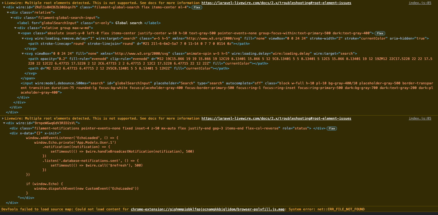 Help with 'Multiple Root Elements Detected - Filament