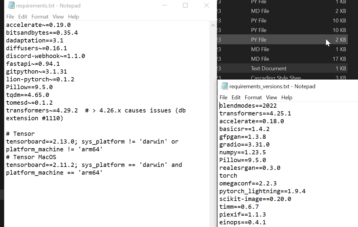 there's this. comparing requirements > transformers on DB and webui requirements-versions ,.i ...