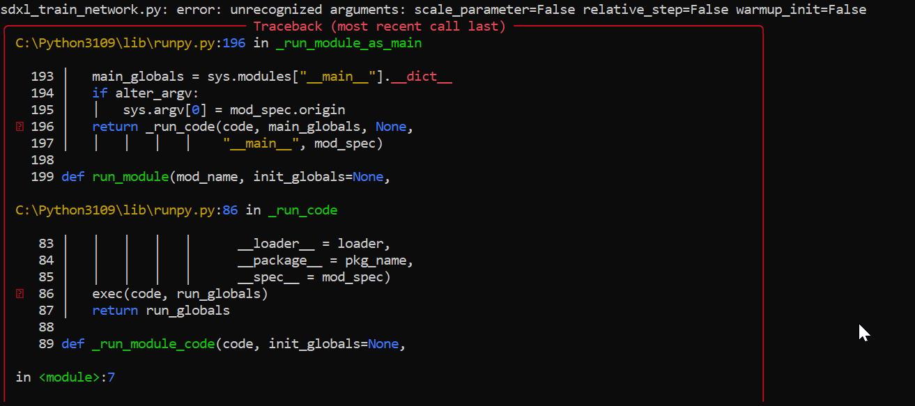 Not Sure Why I Am Getting Unrecogniszed Error With Optimizer Args Sdxl Train Network Py Error