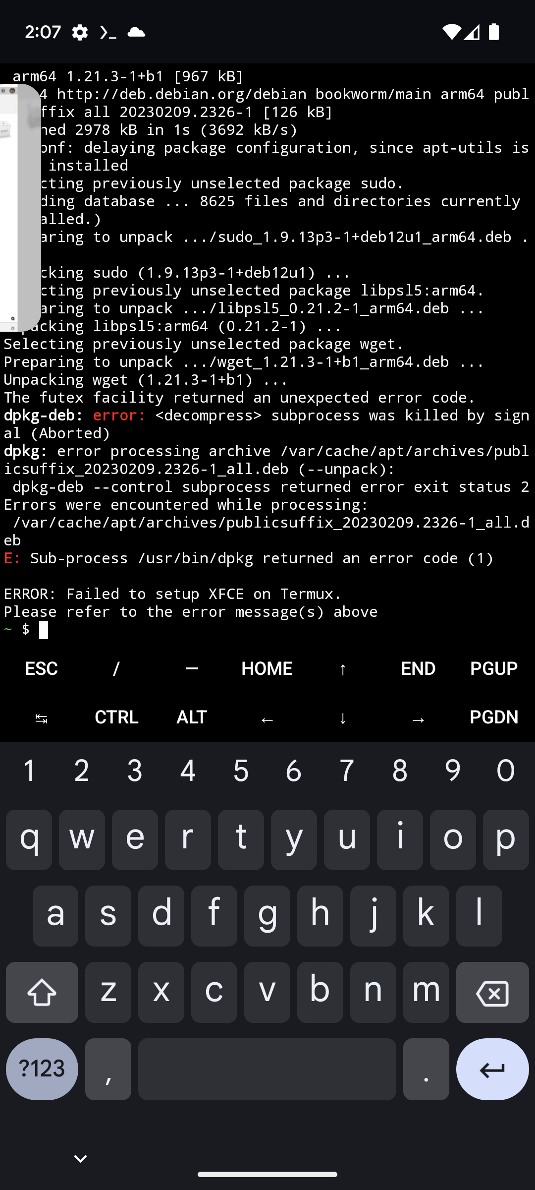 Failed again right after trying to install termux x11 - Andronix App