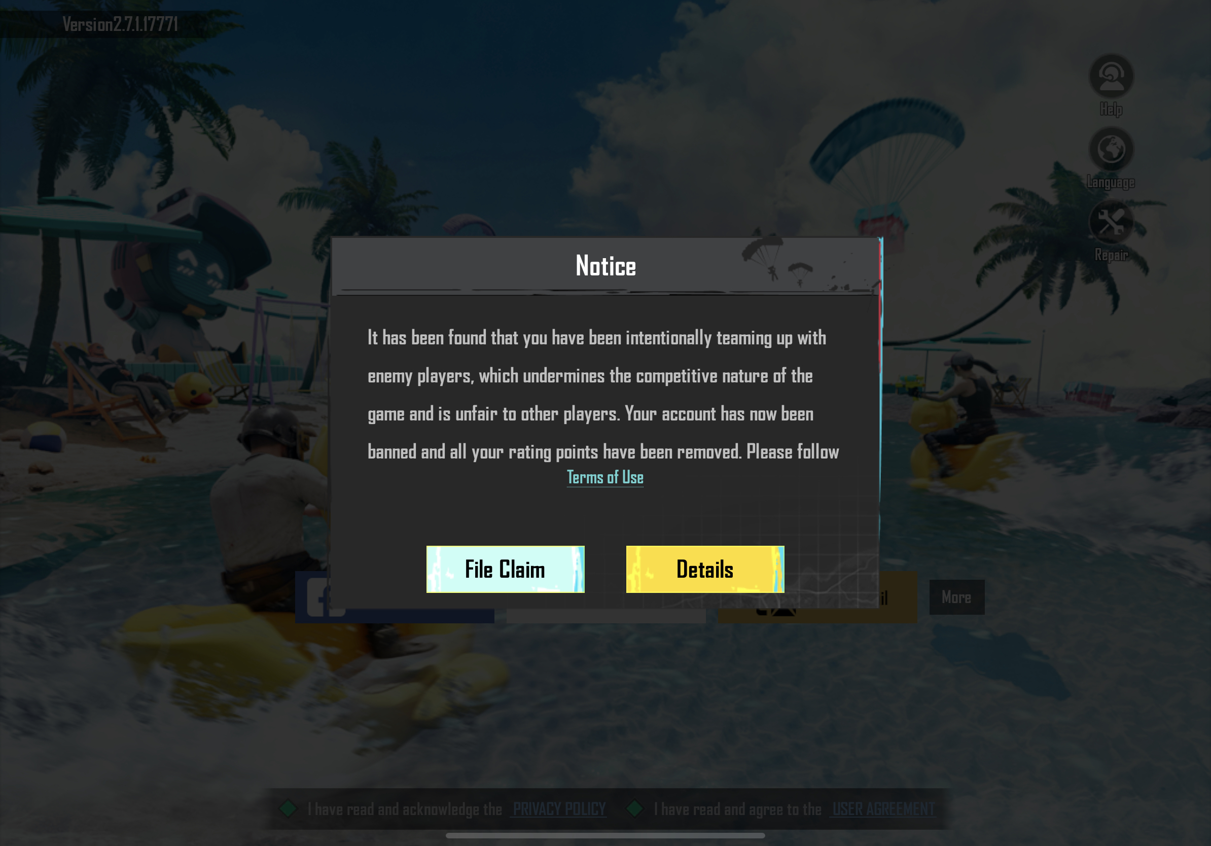 Do you have a screenshot of ban message where it says, You have banned ...