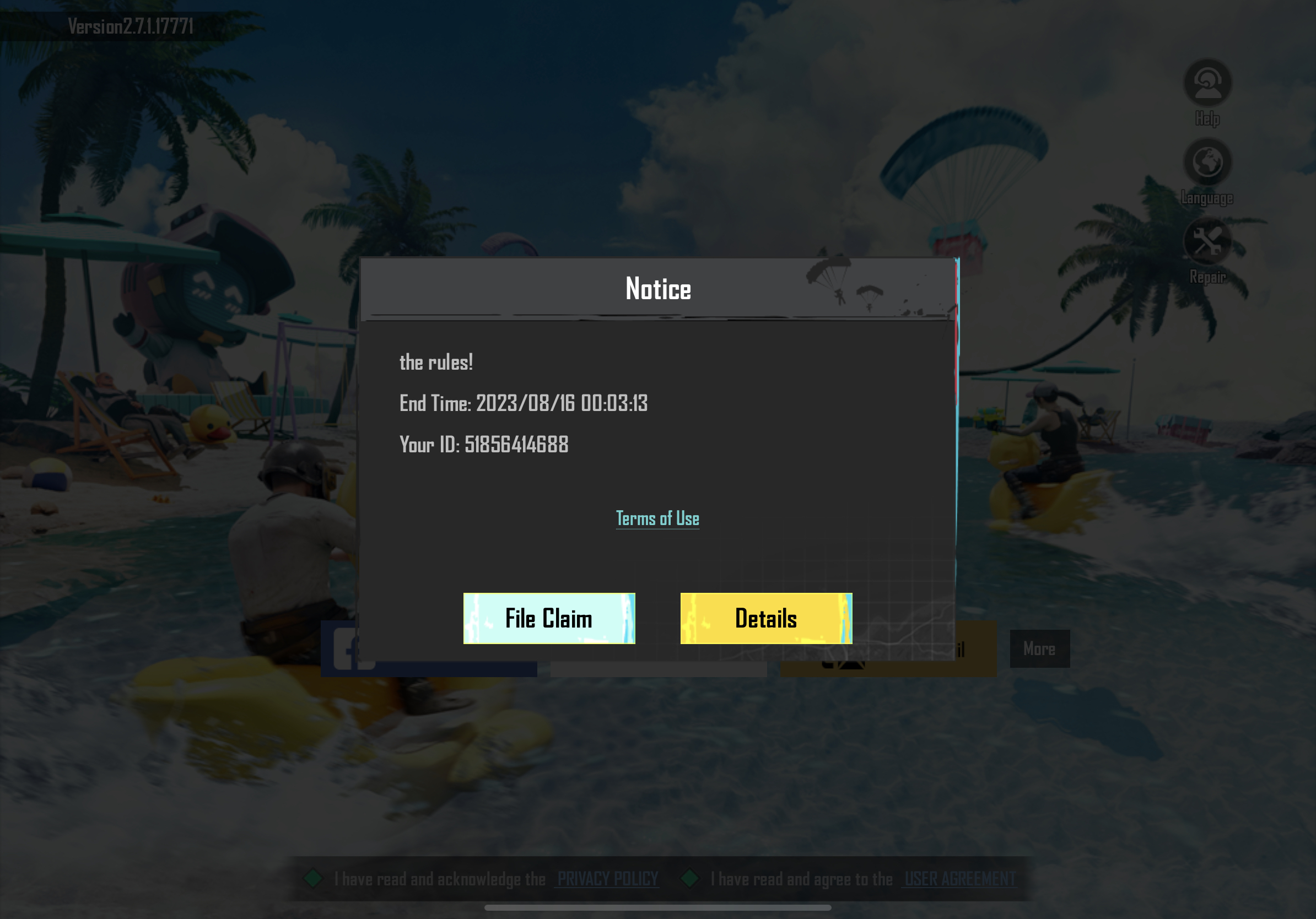 Do you have a screenshot of ban message where it says, You have banned ...
