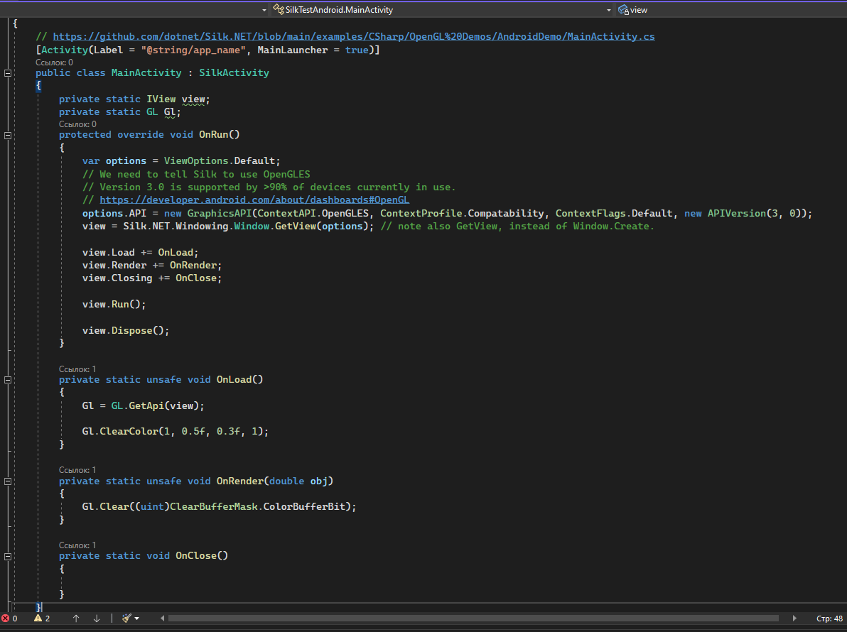 I'm trying to run Silk.NET on Android using MAUI net 6. Here is the application code. The ...