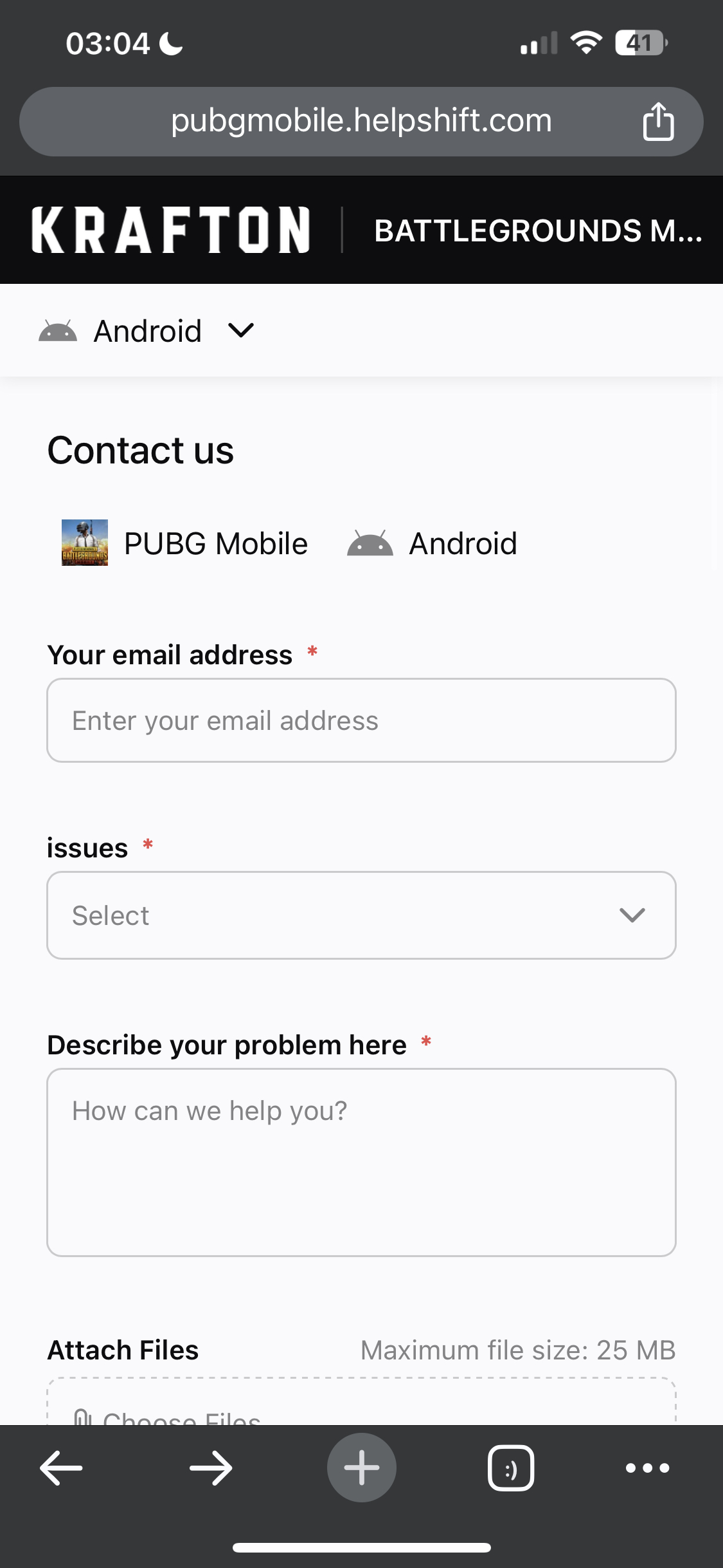 https://pubgmobile.helpshift.com/hc/en/3-pubg-mobile/contact-us/ - PUBG MOBILE