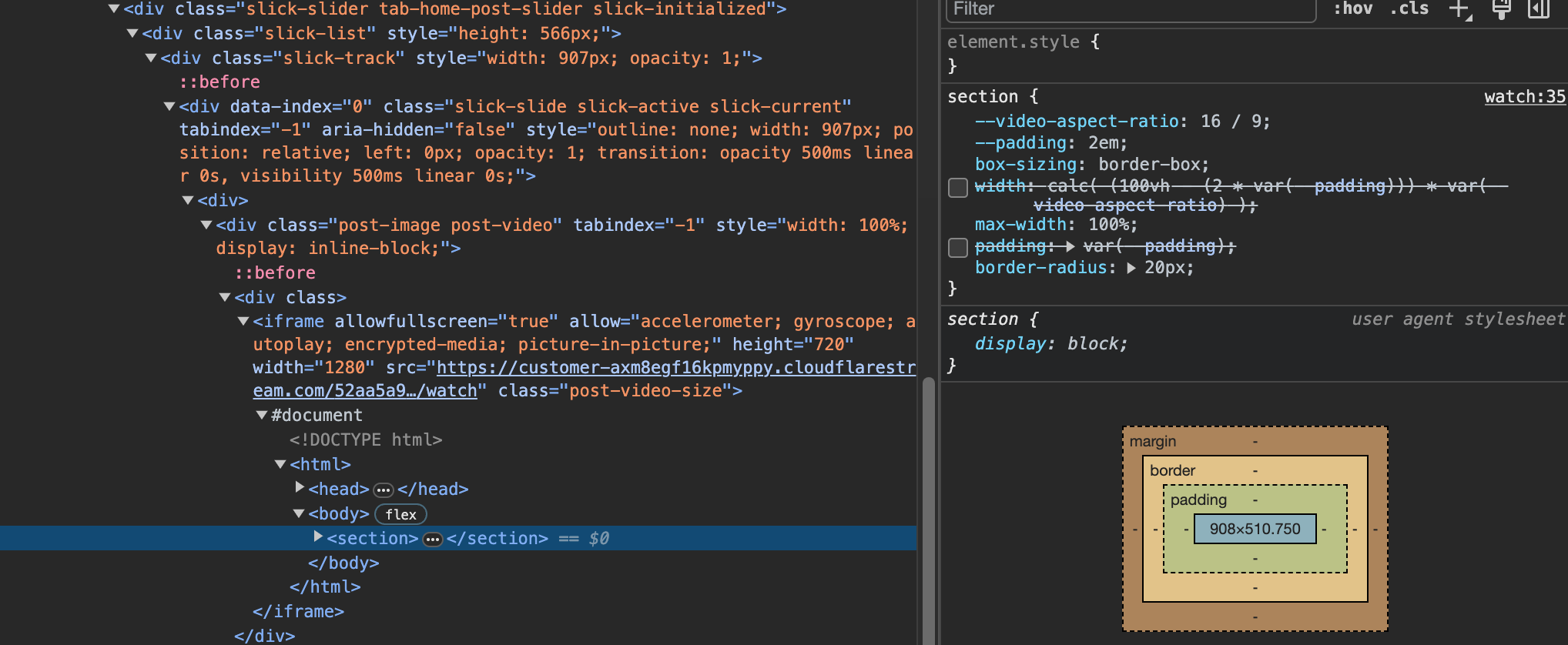 Use developer tools and hover over each element and you'll see computed and applied styles ...
