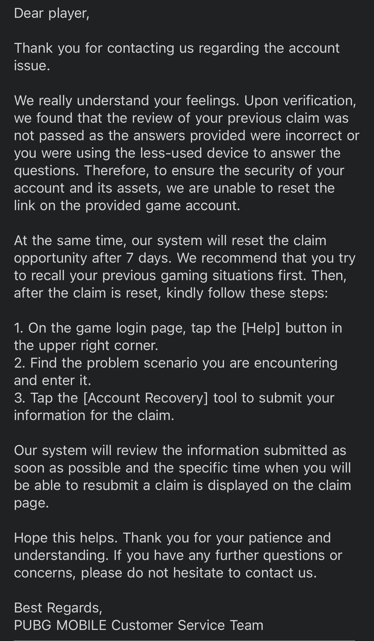 Wait for a mod so they can check @Deleted User - PUBG MOBILE