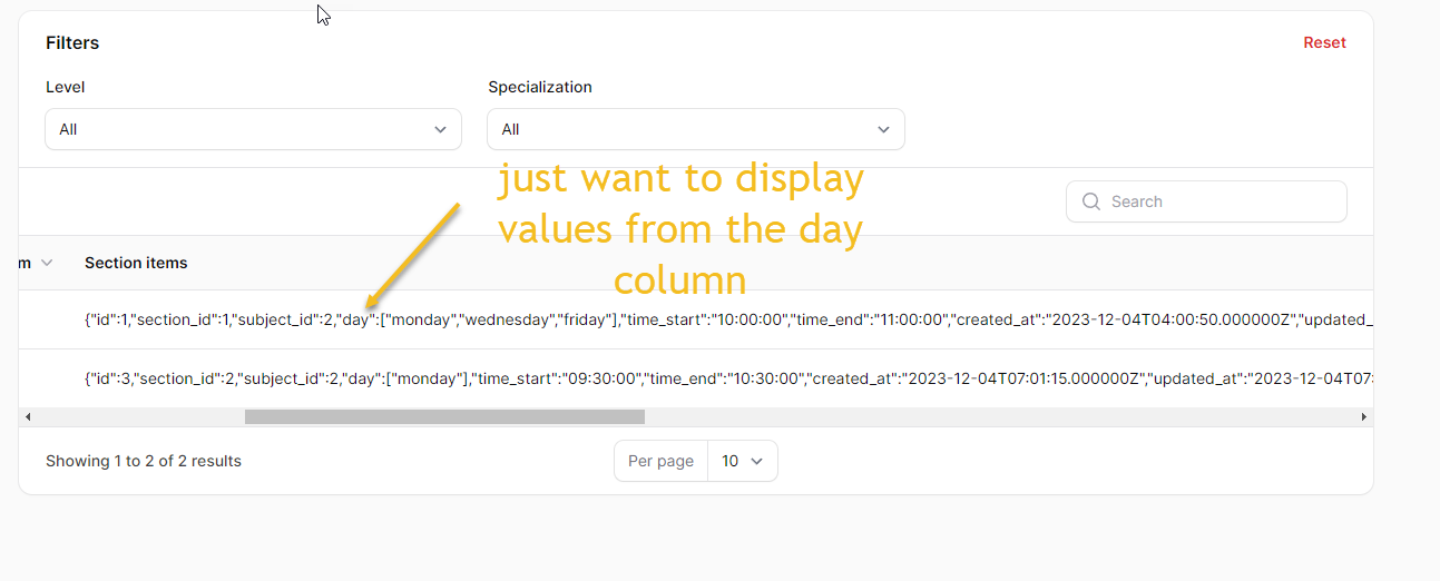 Display Multiple values of checkbox to the table. - Filament