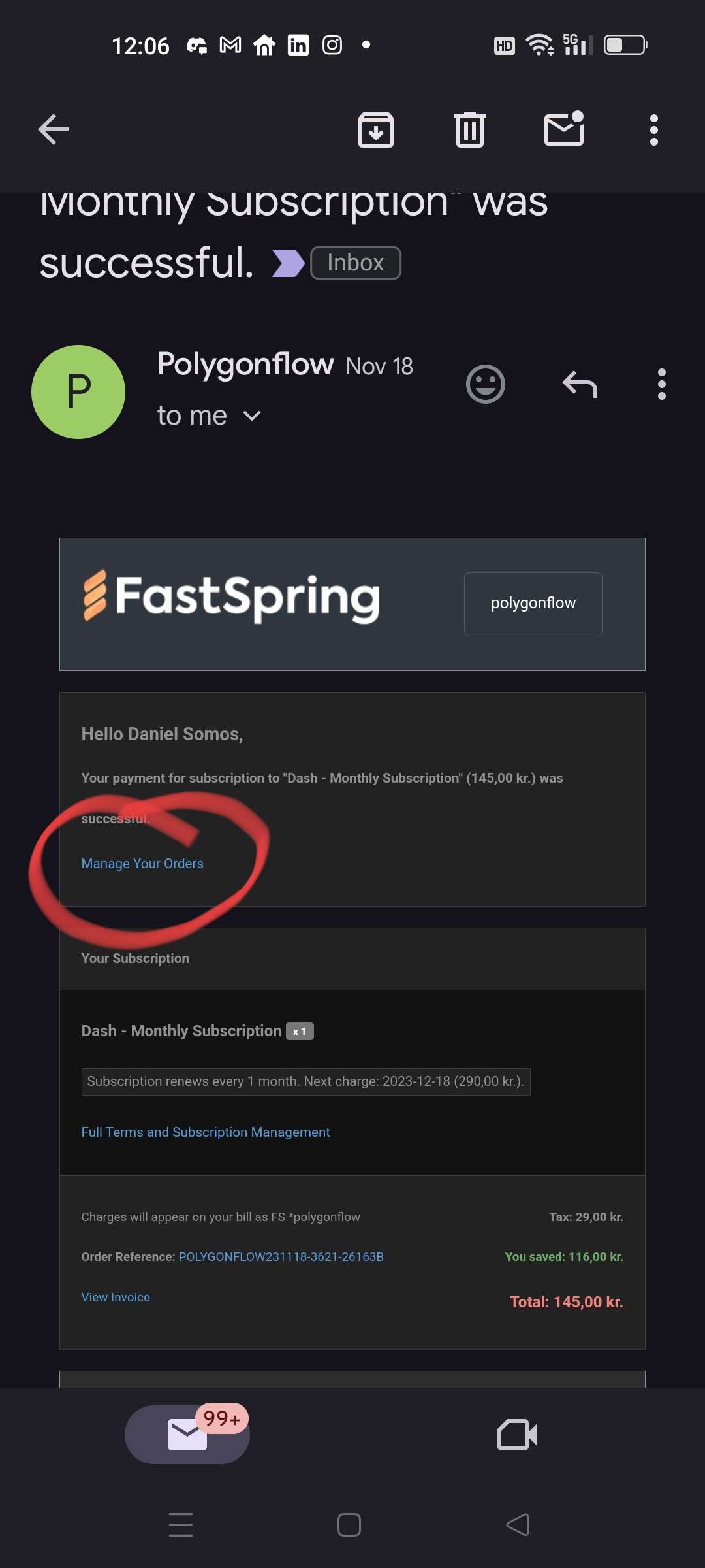 Invoice for subscription - Polygonflow Dash