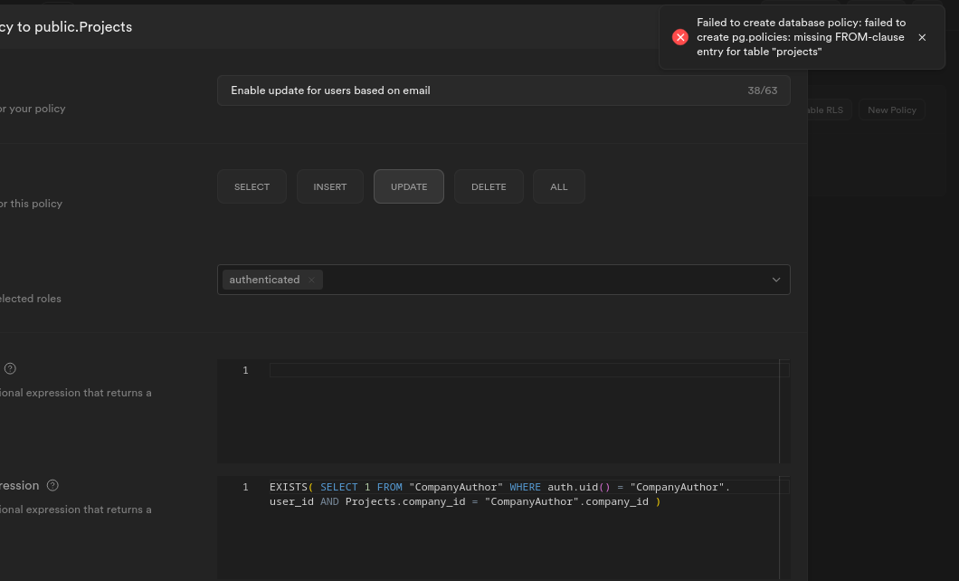 How can i write this policy with [RLS] - Supabase