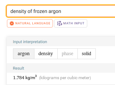 for some reason i doubt the density of frozen argon is the same as the ...