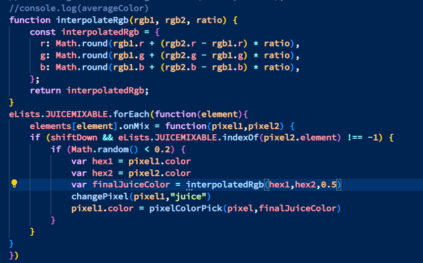 ```js function interpolateRgb(rgb1, rgb2, ratio) { const ...