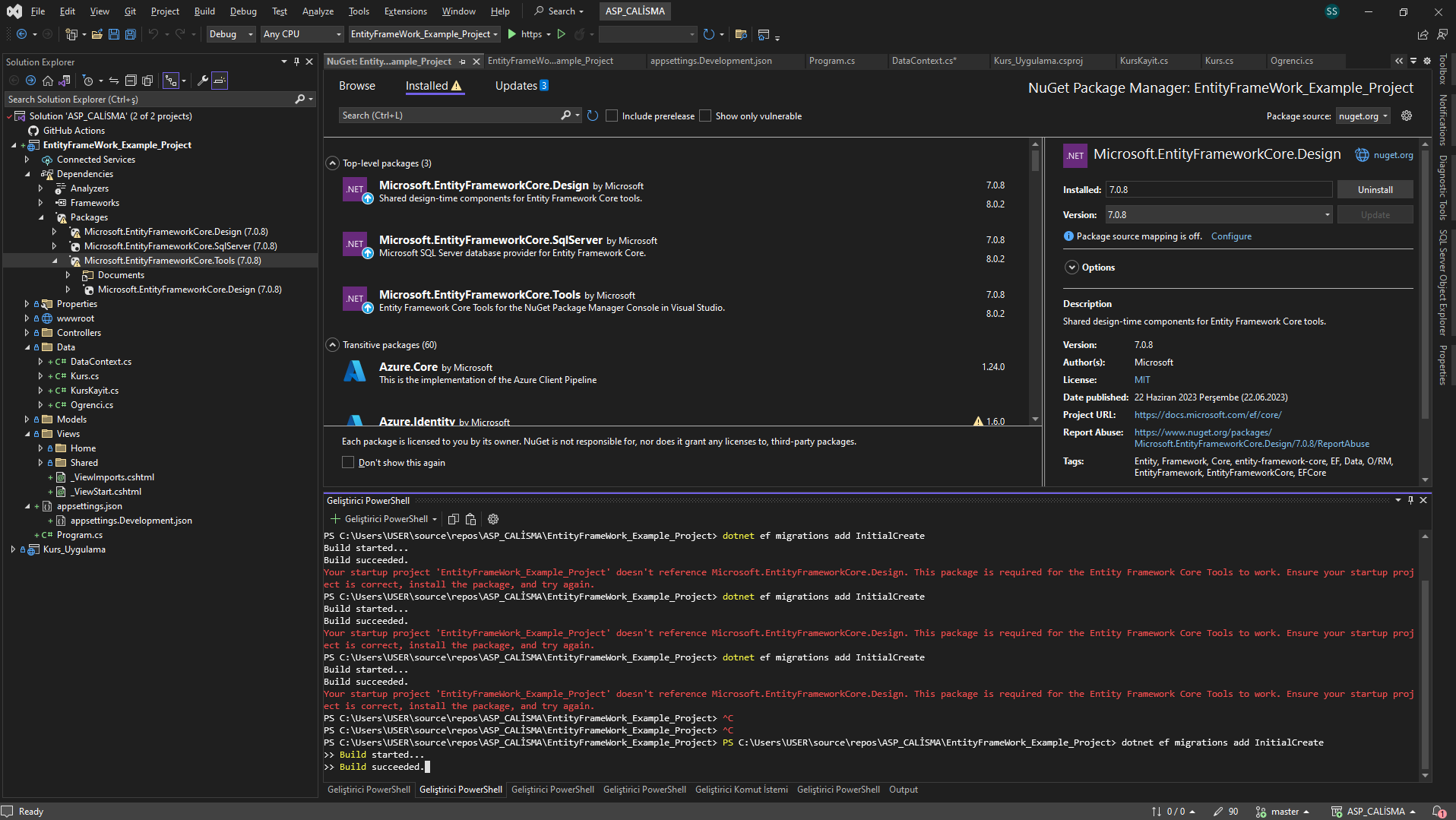 Trying to add Migrations but something is wrong with packages - C#