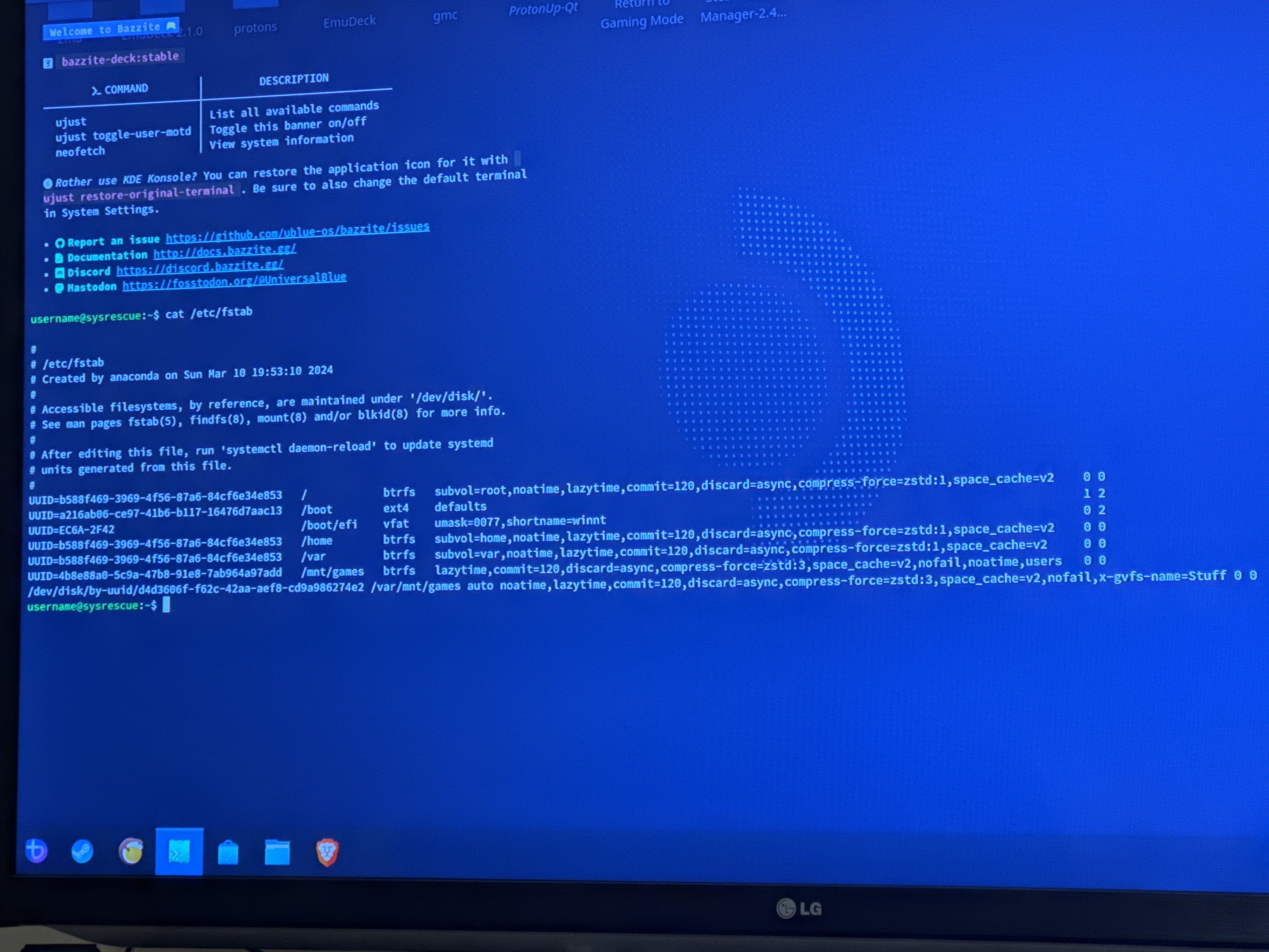 ```UUID=c253aff5-a0d3-4cc4-95f6-56de26668c5e /var/mnt/Storage btrfs compress-force=zstd:3 ...