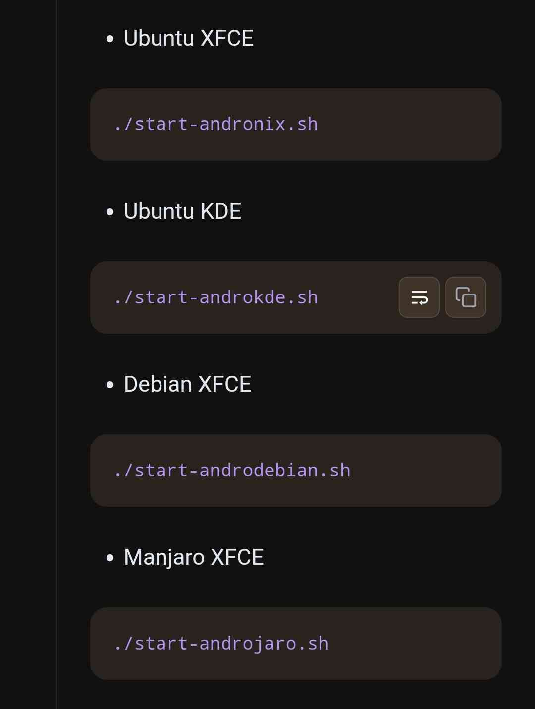 Then start the vnc server for display - Andronix App
