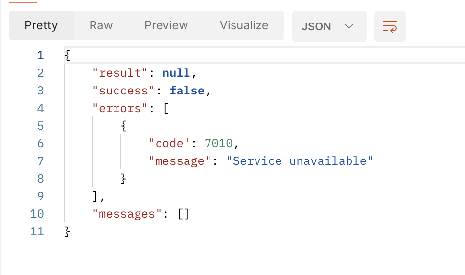 Now the response is 503: ``` { "result": null, "success": false, "errors": [ { "code": 7010 ...