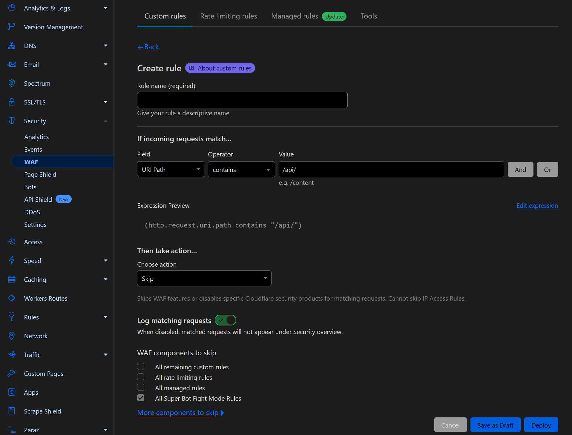 how do I disable super bot fight mode for /api paths - Cloudflare Developers