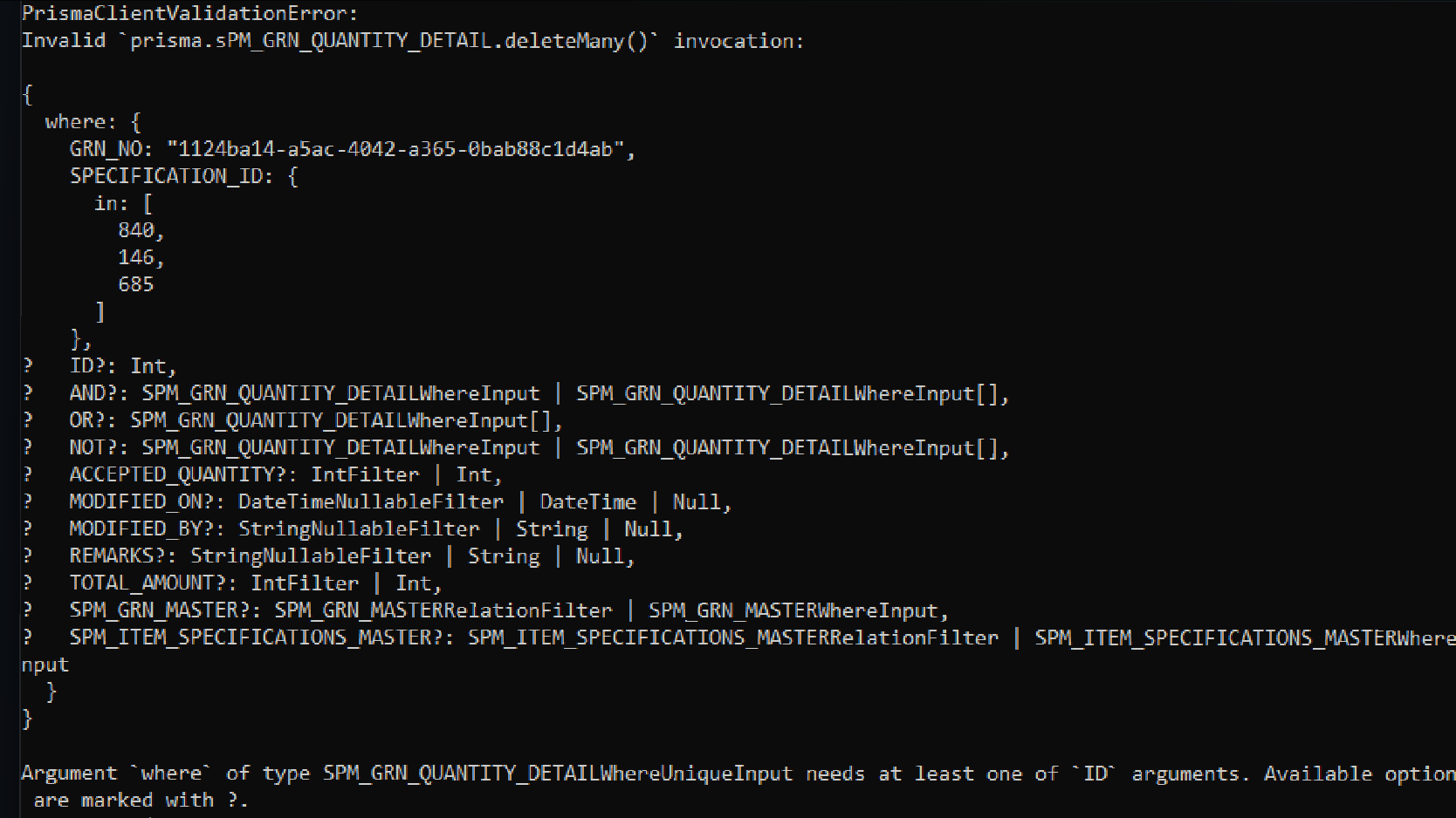 Getting the where unique input constraint on deleteMany - Prisma