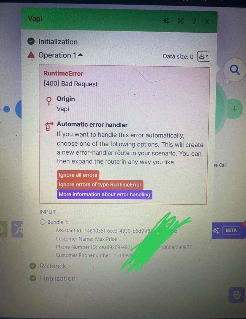 400 bad request - VAPI