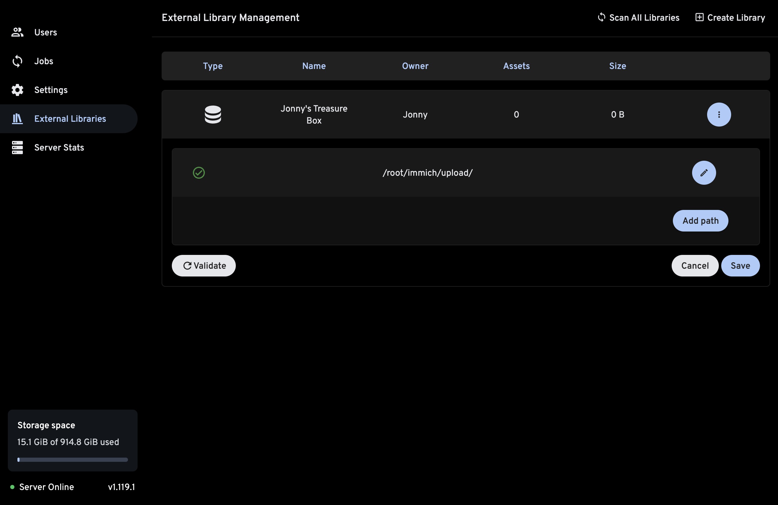 External library starts scan, throttles CPU to 100% and then stops scan - Immich