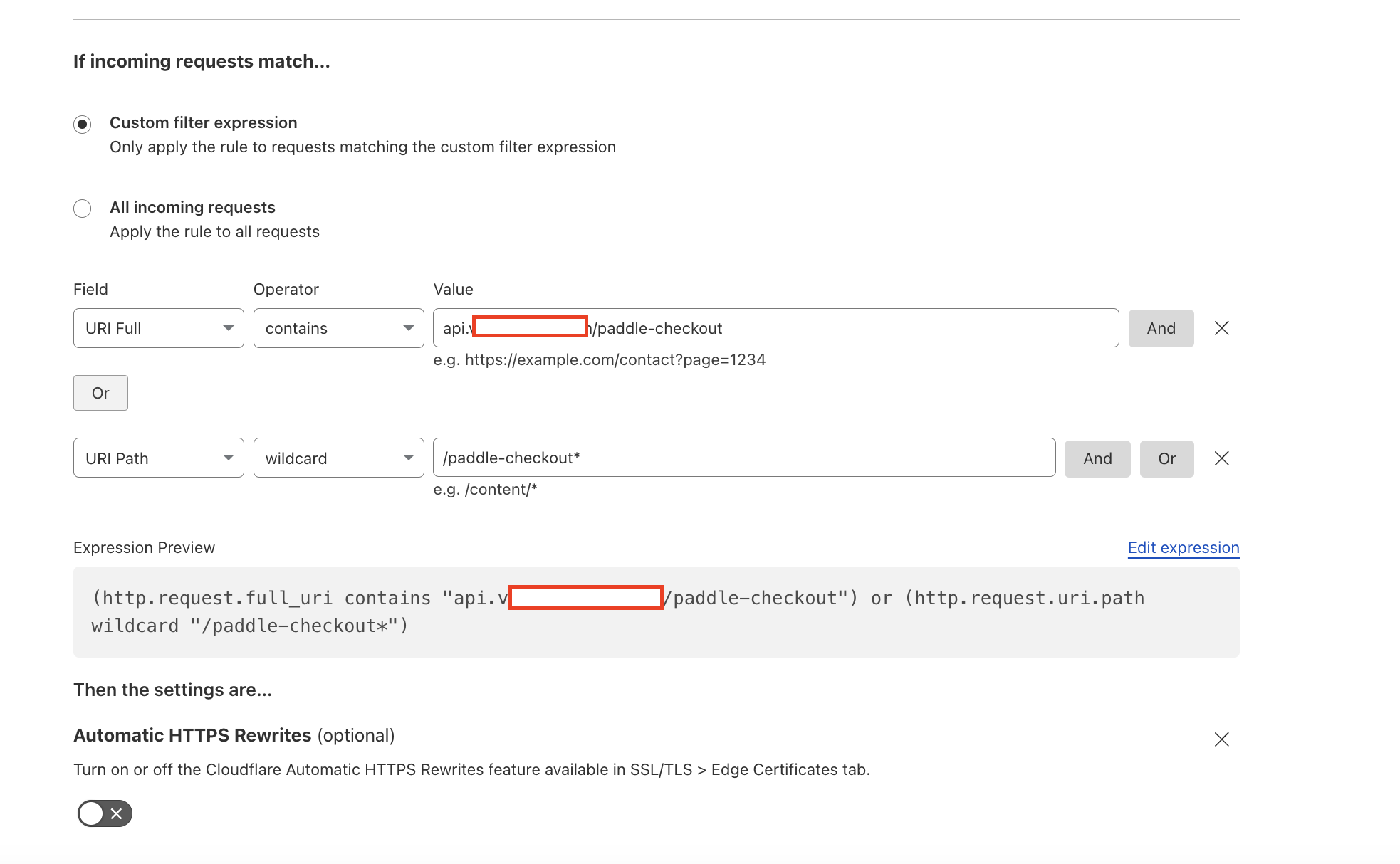 cloudflare security check is blocking our payment webhook route and I have even added a config ...