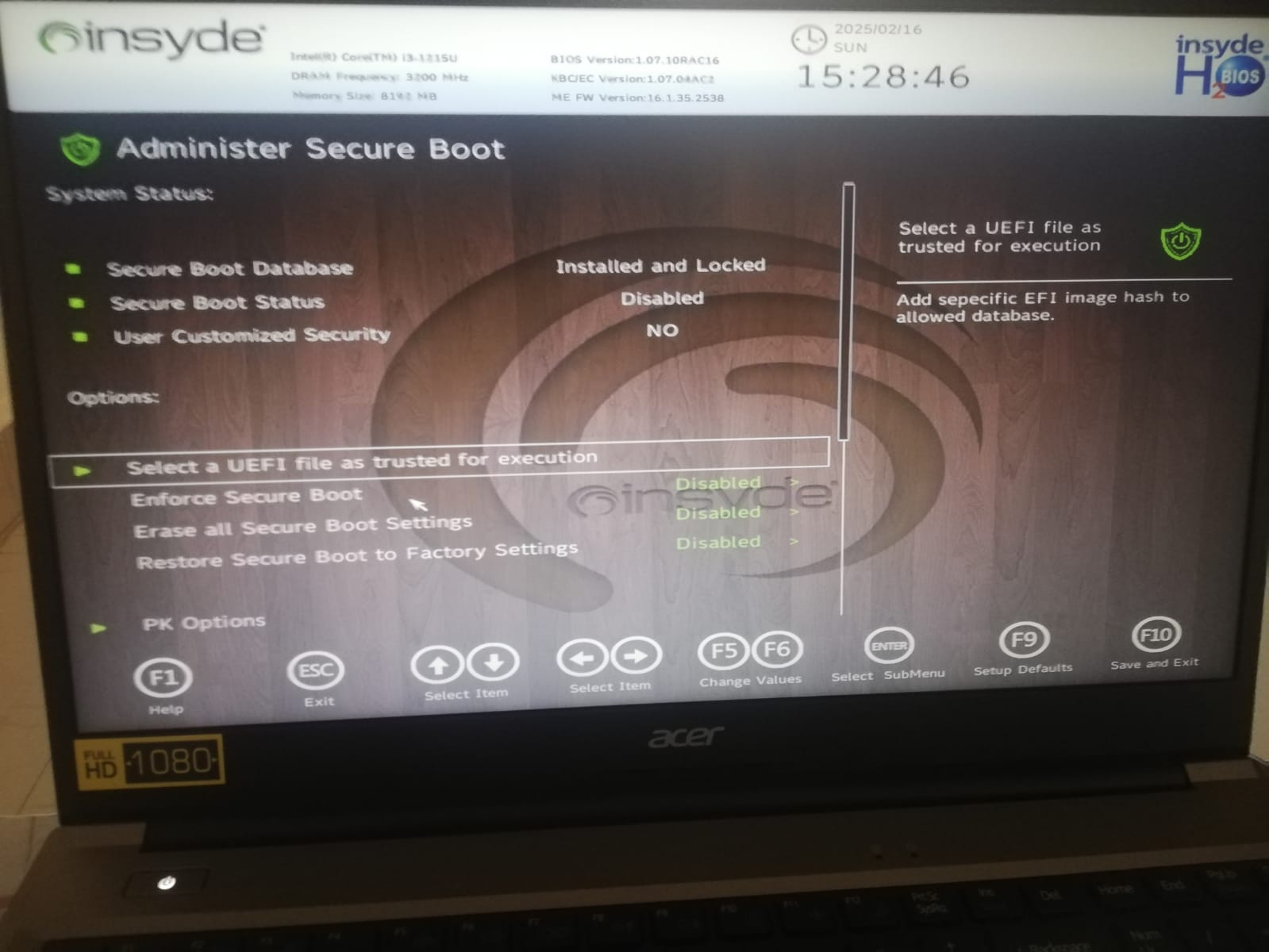 van9003 surce boot problem and i am using insydeh2o BIOS not save ...