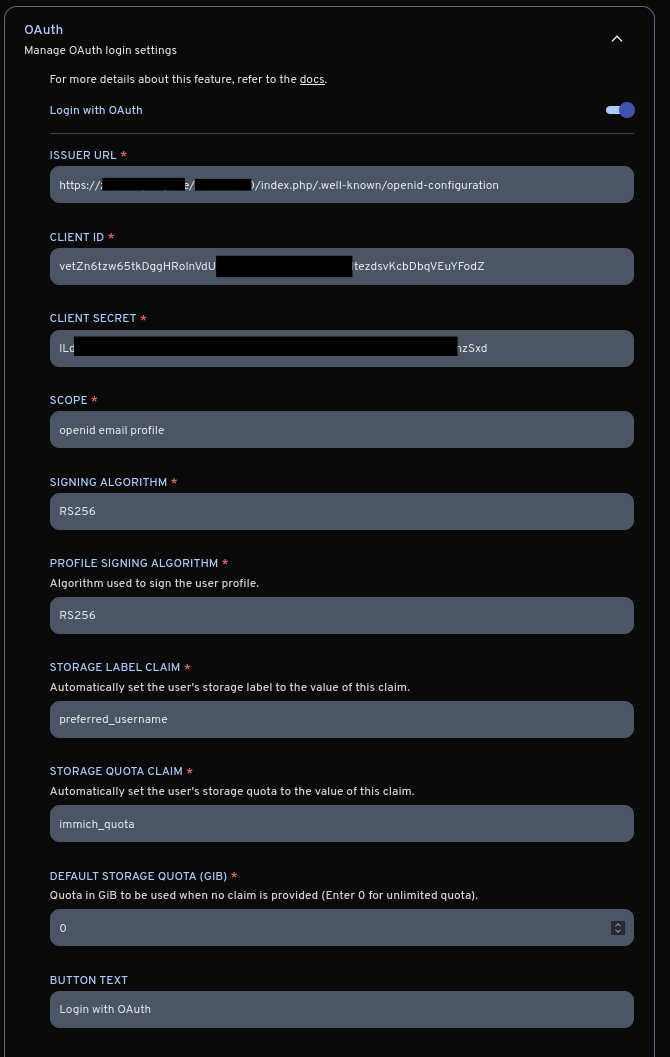 Oauth authentication against Nextcloud OIDC provider fails with 401 - Immich