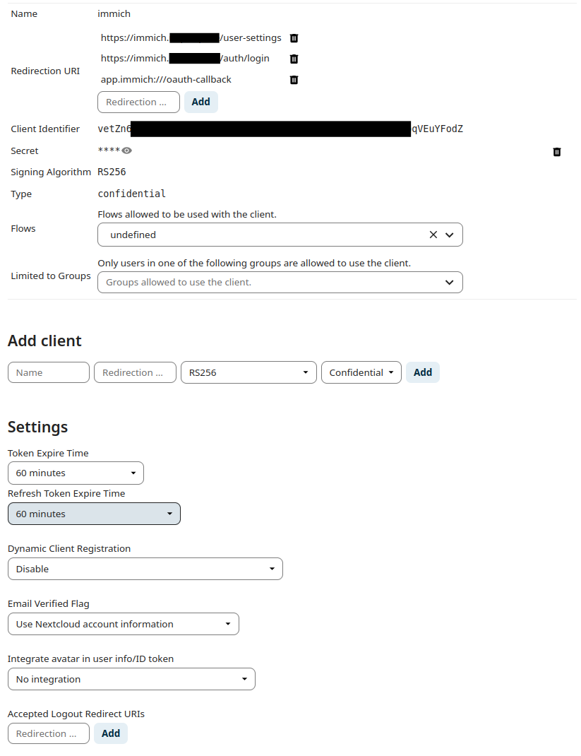 Oauth authentication against Nextcloud OIDC provider fails with 401 - Immich