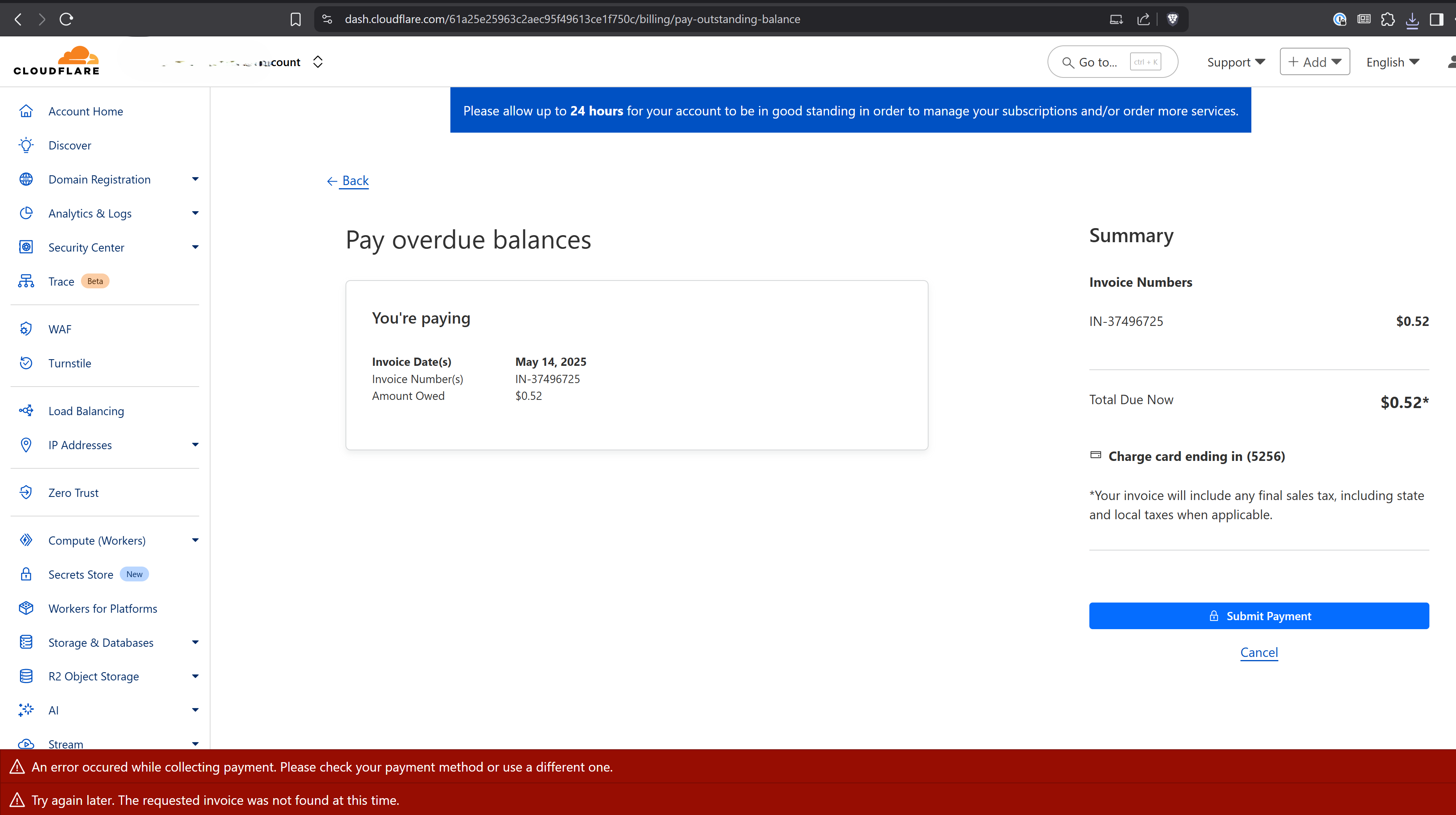 The requested invoice was not found at this time - Cloudflare Developers