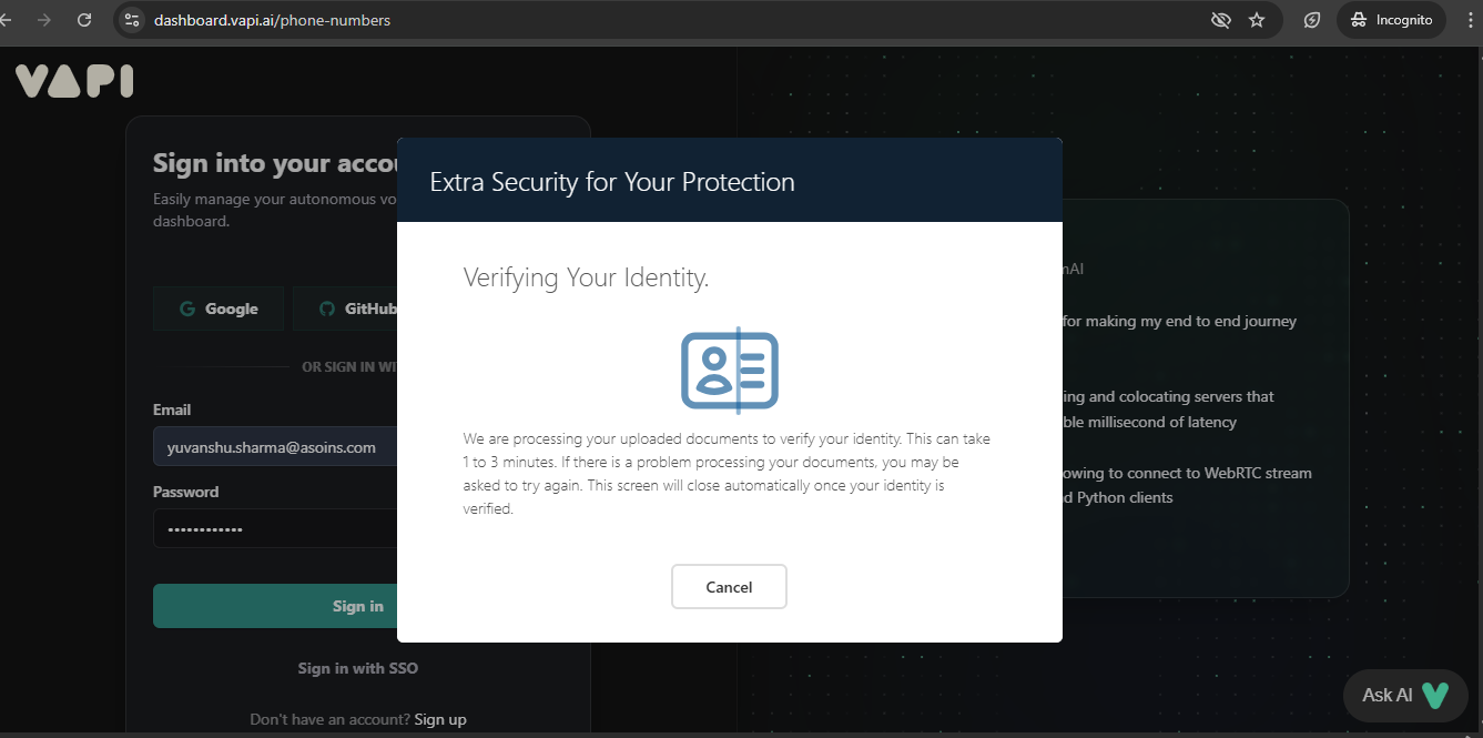 login failures - VAPI