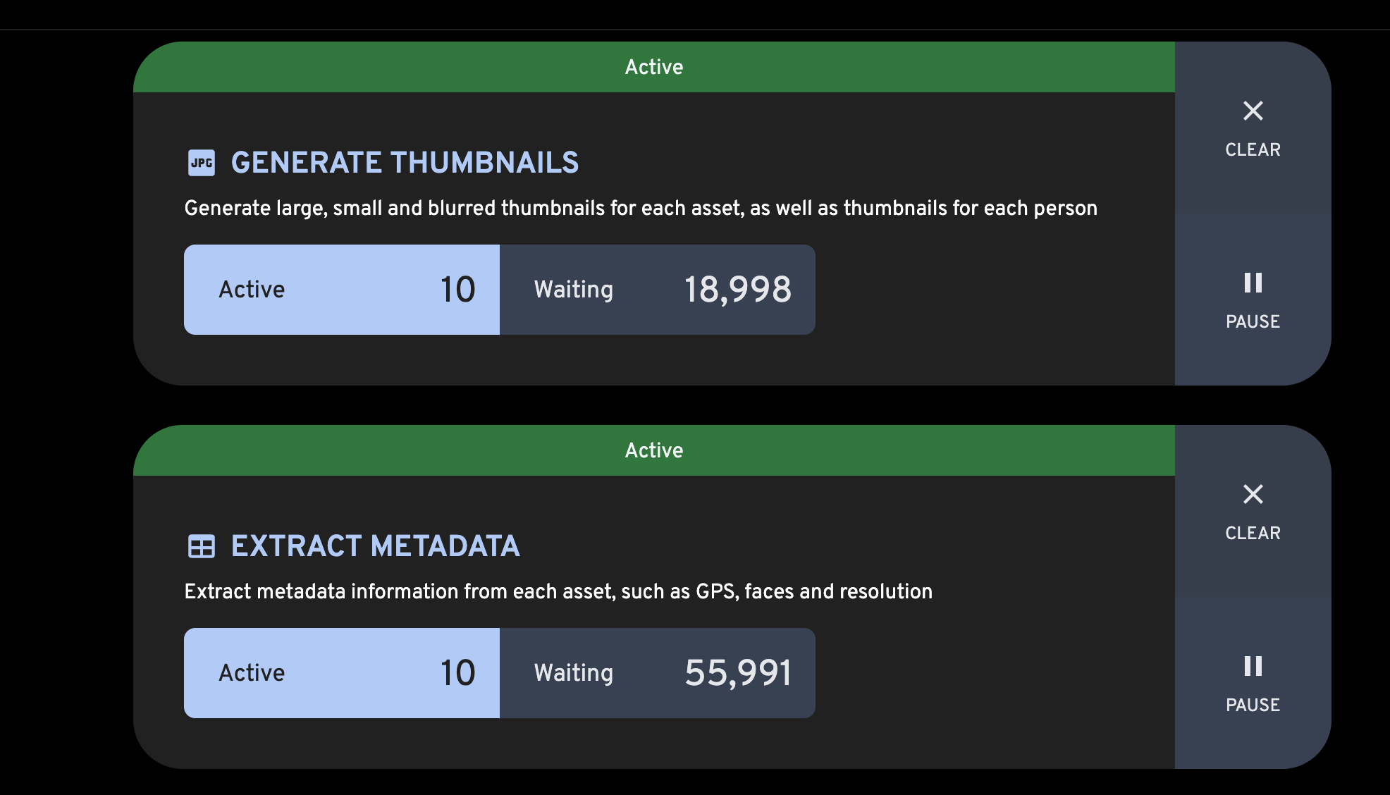 Extract metadata and Generate thumbnails stuck - Immich