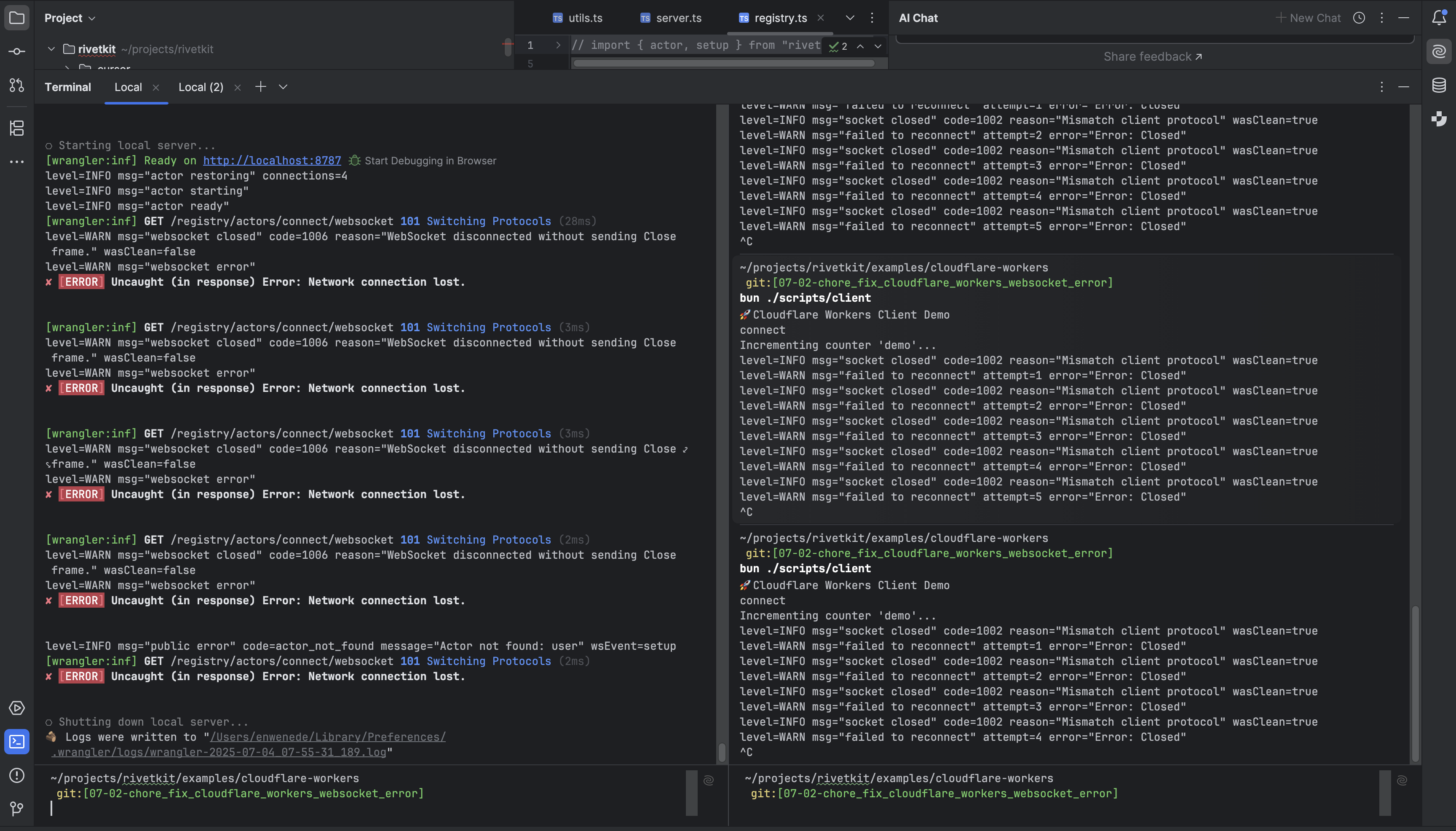 Websocket connection issues on cloudflare workers with @rivetkit/core@0.9.0 - Rivet Developer ...