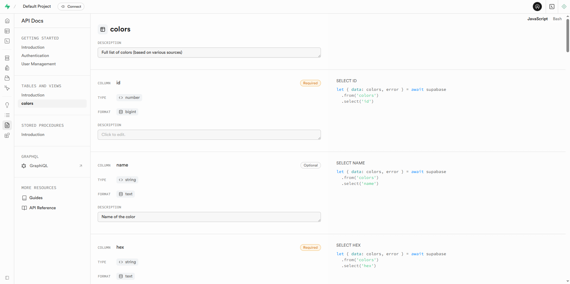 Error on API Docs - Supabase