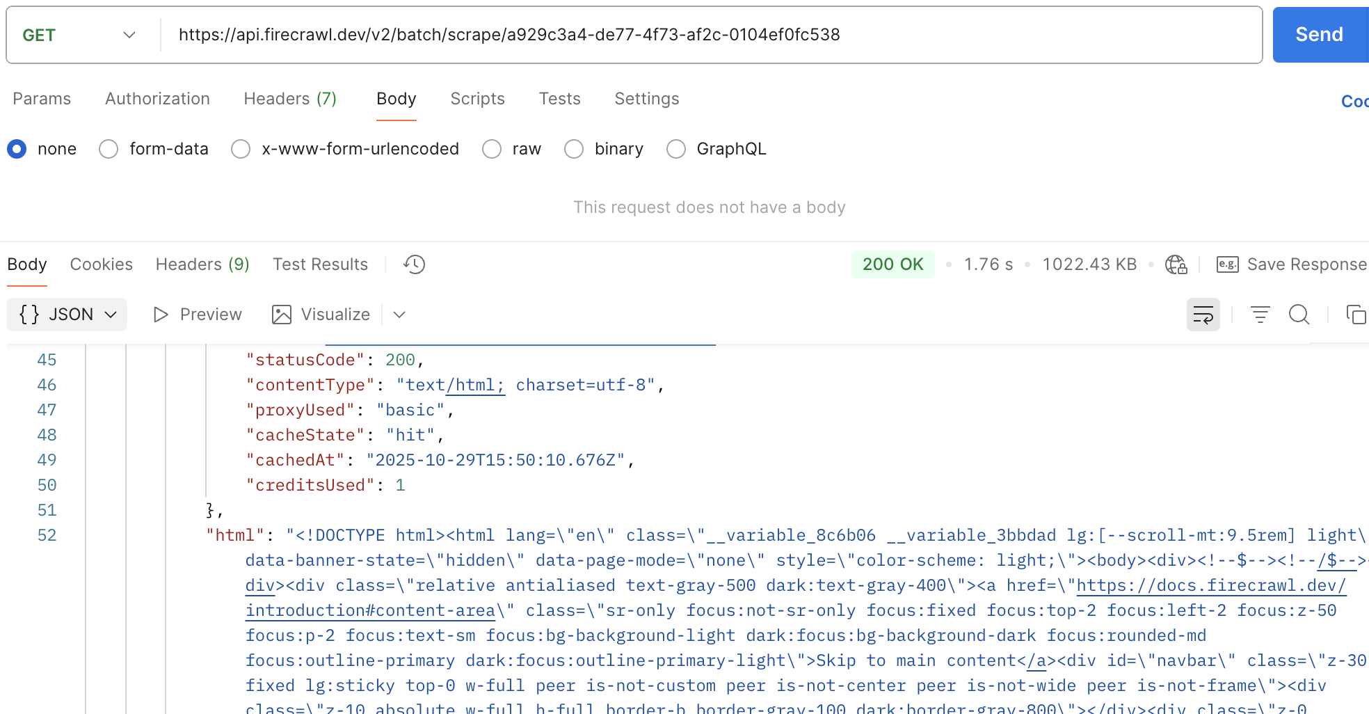 Batch Scrape only returns Markdown - Firecrawl