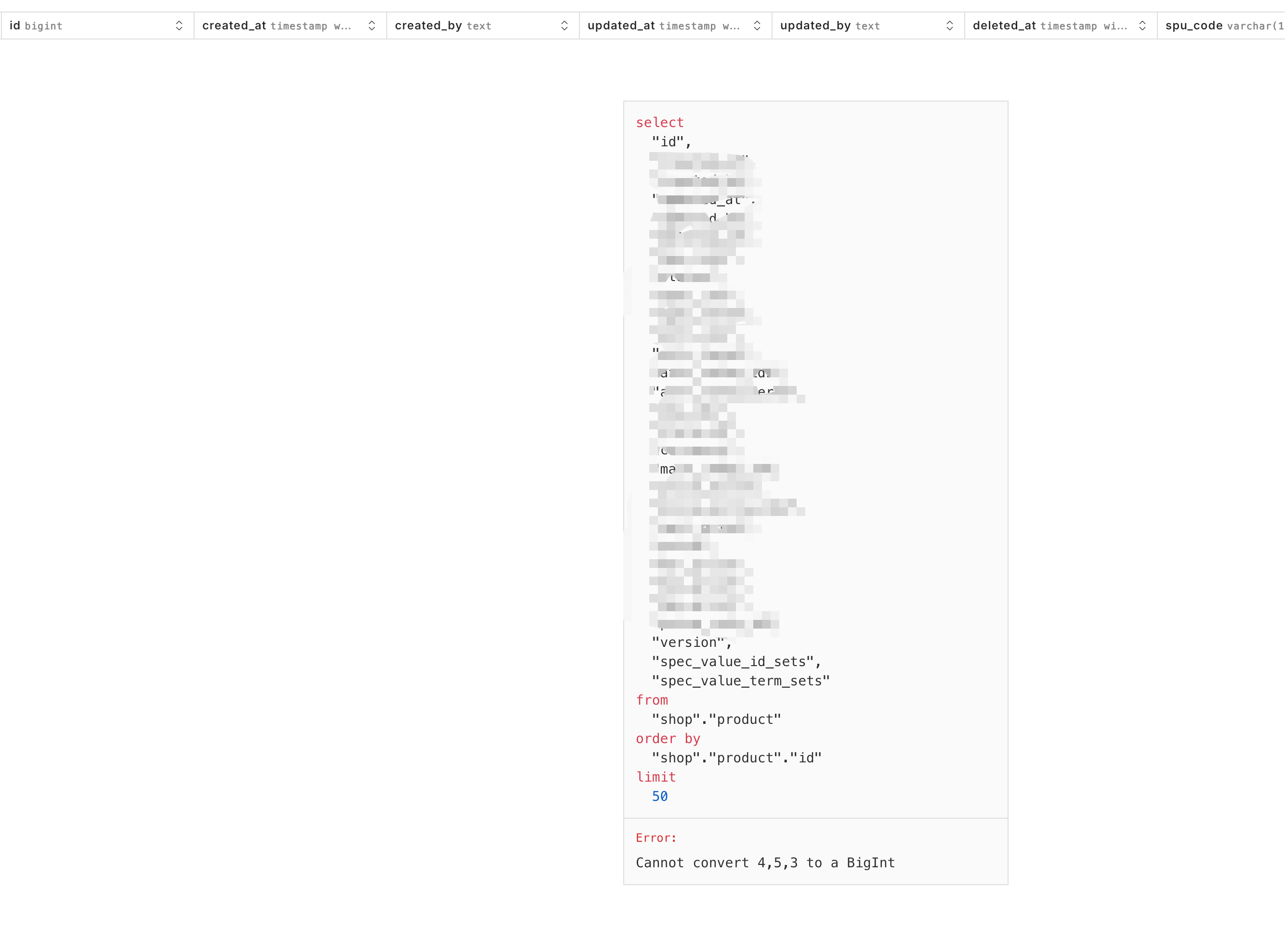 Web table view shows an error when a column is of type bigint[][]. - Neon