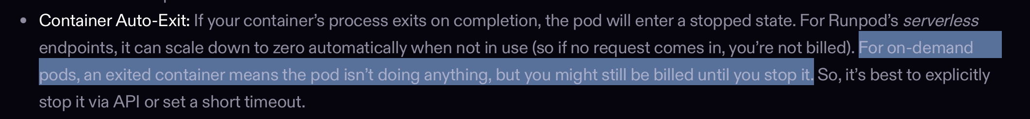 Pod restarts container instead of termination - Runpod