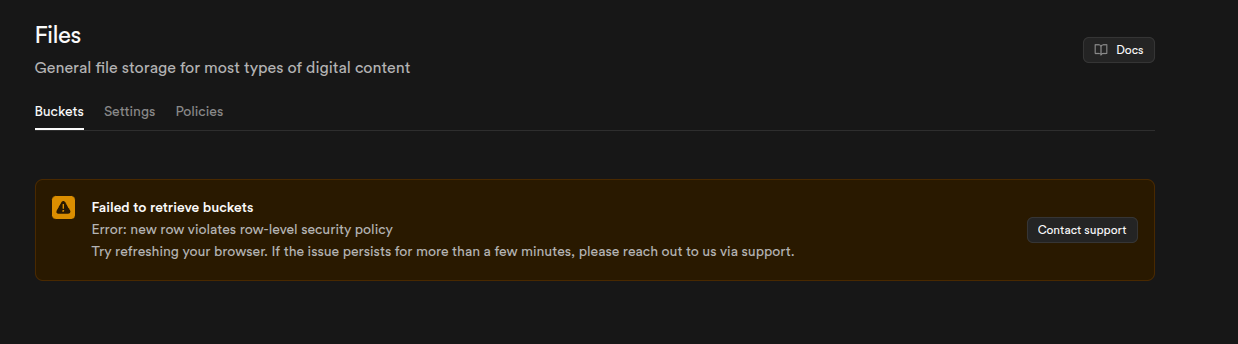 Unable to create Storage buckets in projects created via Supabase Branches (RLS error) - Supabase