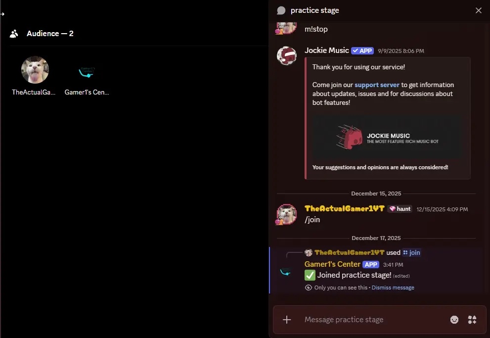 My Discord.js bot doesnt seem to become a speaker in a stage call ...