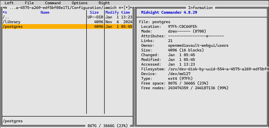 openmediavault-webgui owns my database? - Immich