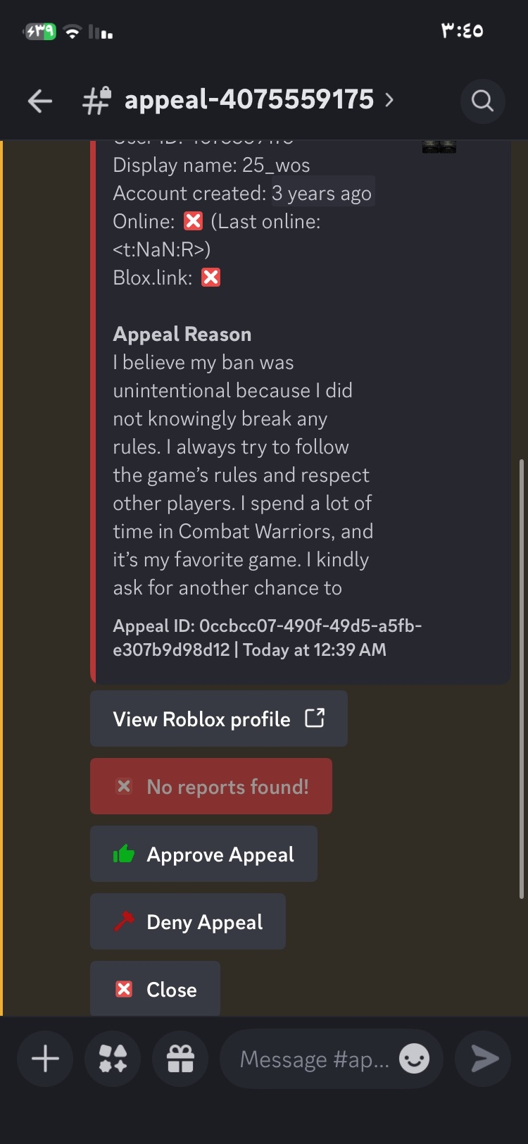 Hello I previously submitted an appeal for my account, but I haven’t ...