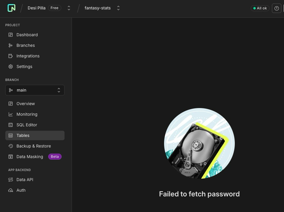 "Failed to fetch password" on console - Neon