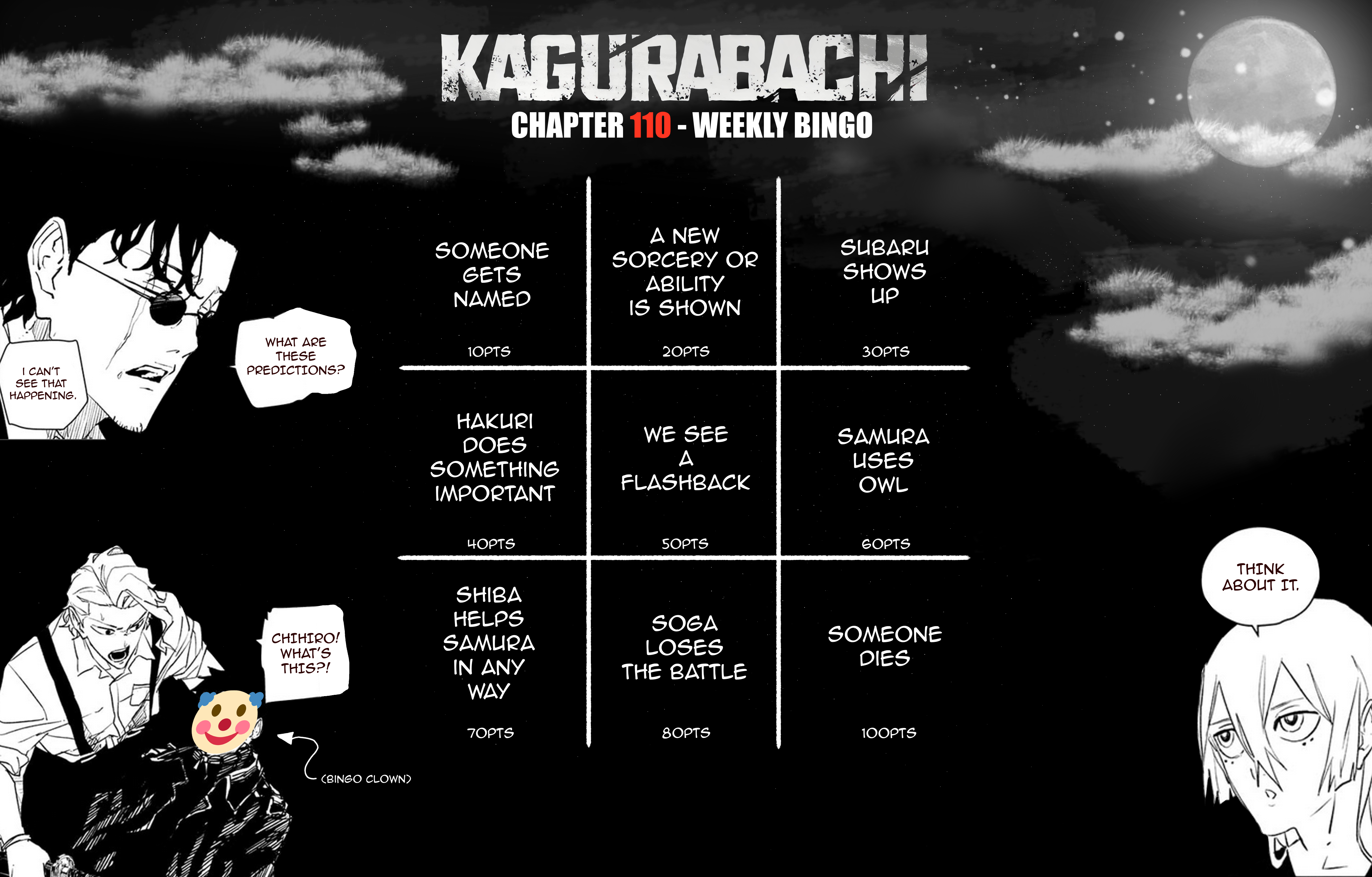 # Chapter 110's bingo is now out! Good luck! - Kagurabachi