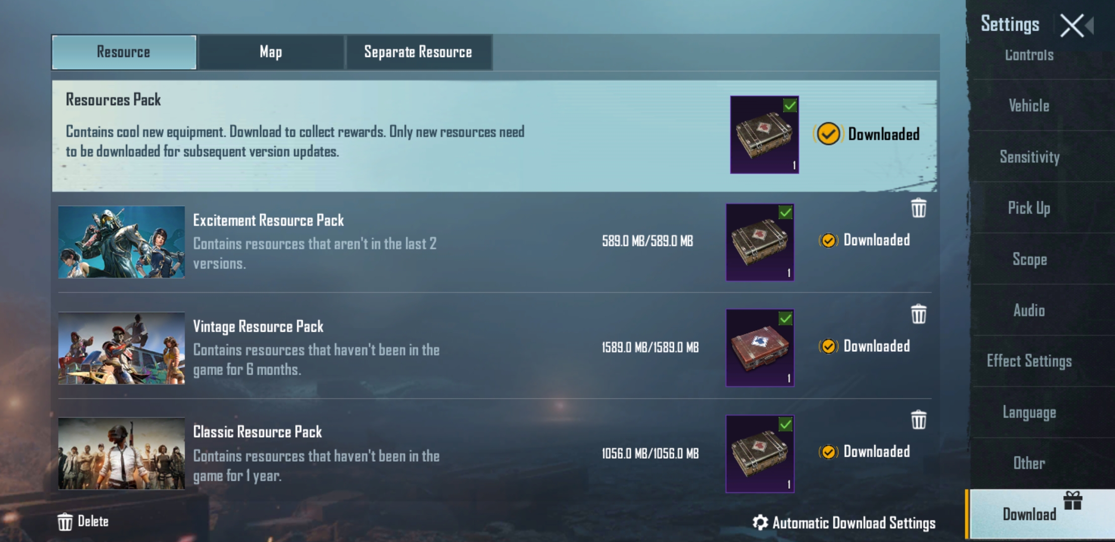 Go to ```Settings->Downloads->Separate Resources``` and Download HD ...