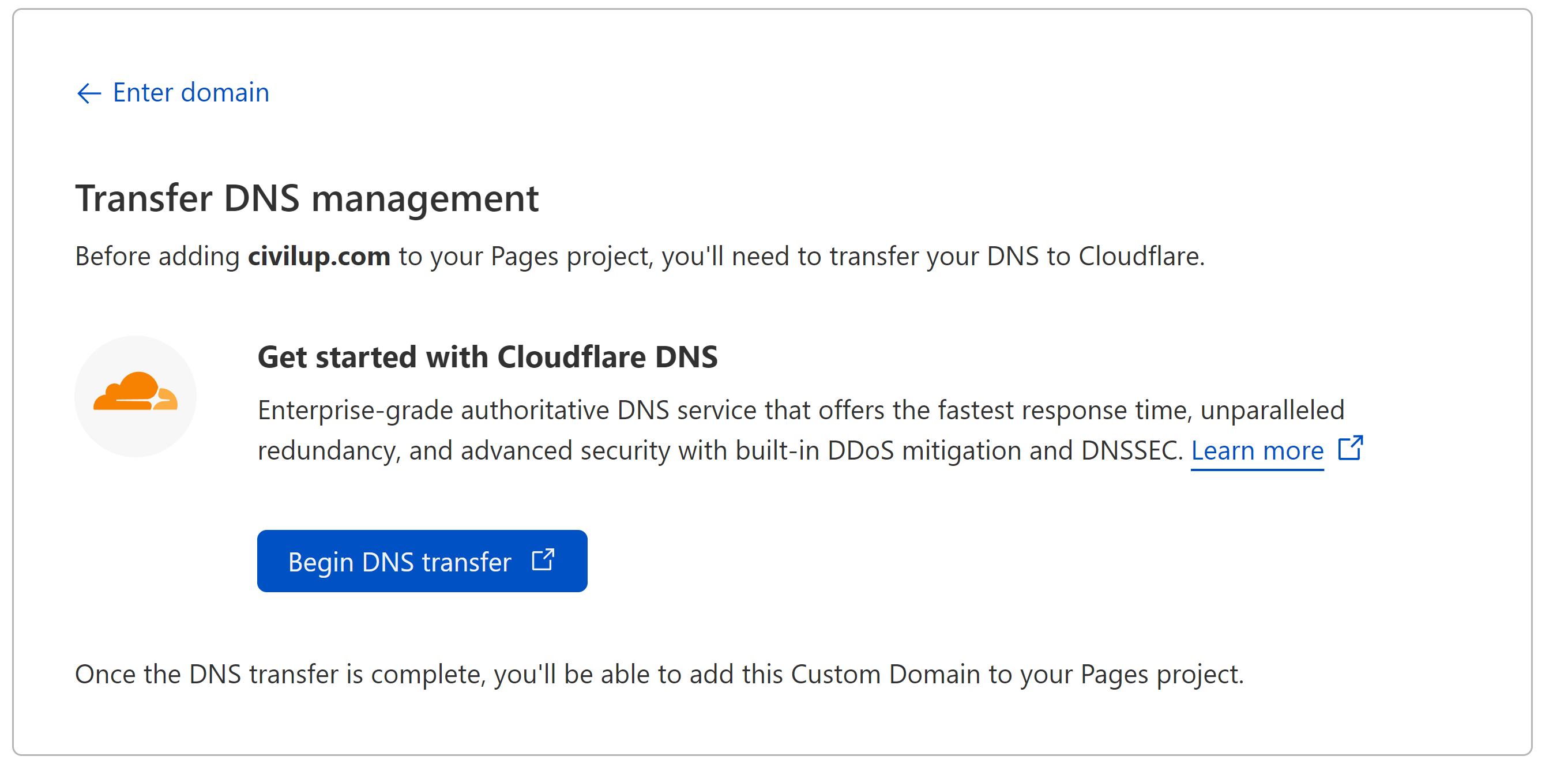 How to connect page with custom domain without DNS transfer? - Cloudflare Developers