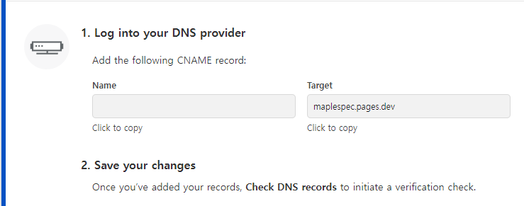 pages custom domain says domain is 'verifying', add CNAME record with name [ ](root) and target ...